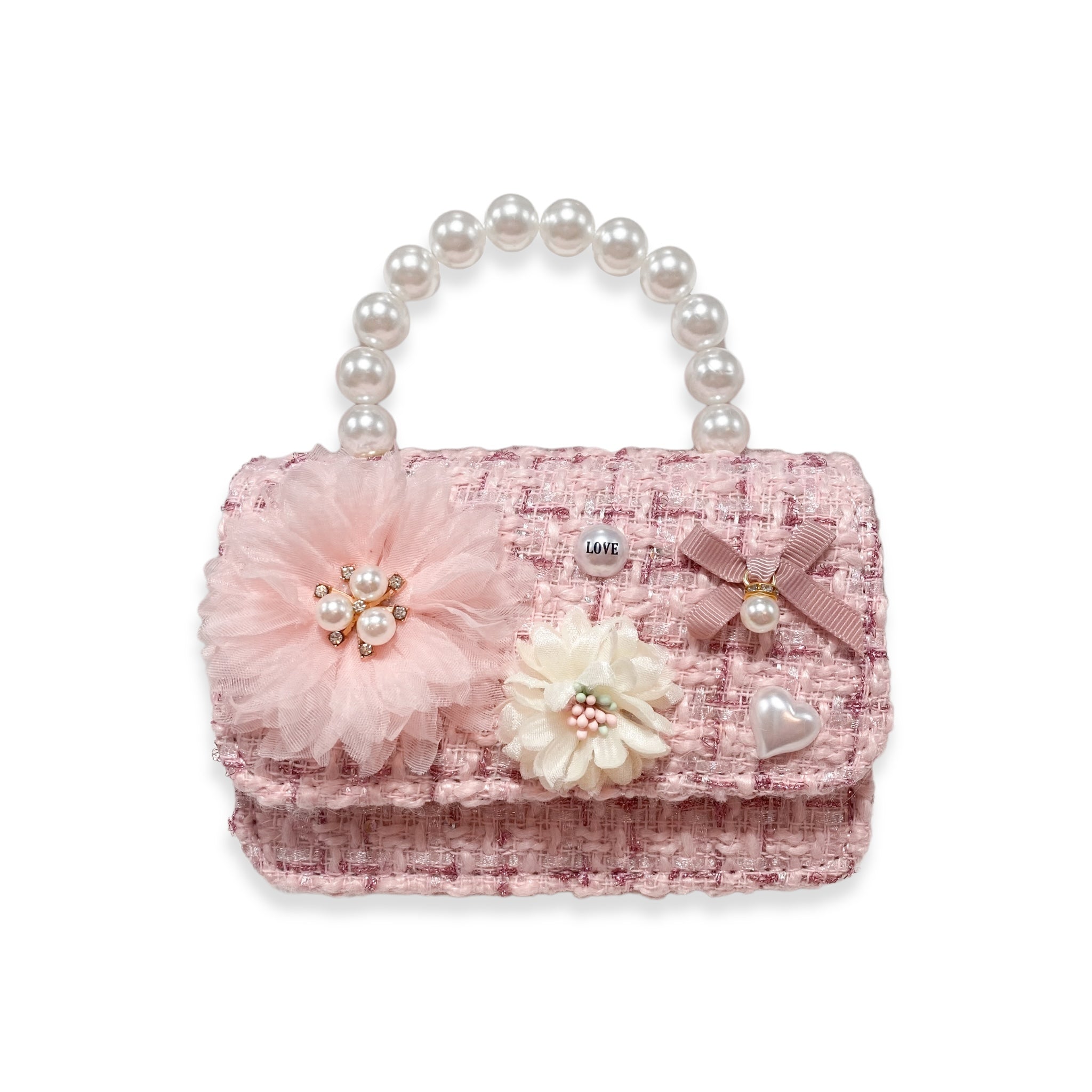 Floral Appliques Tweed Purse - Pink – doe a dear